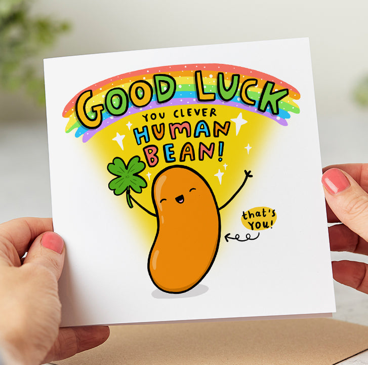 Good Luck You Clever Human Bean Card | Arrow Gift Co & Arrow Gift Co
