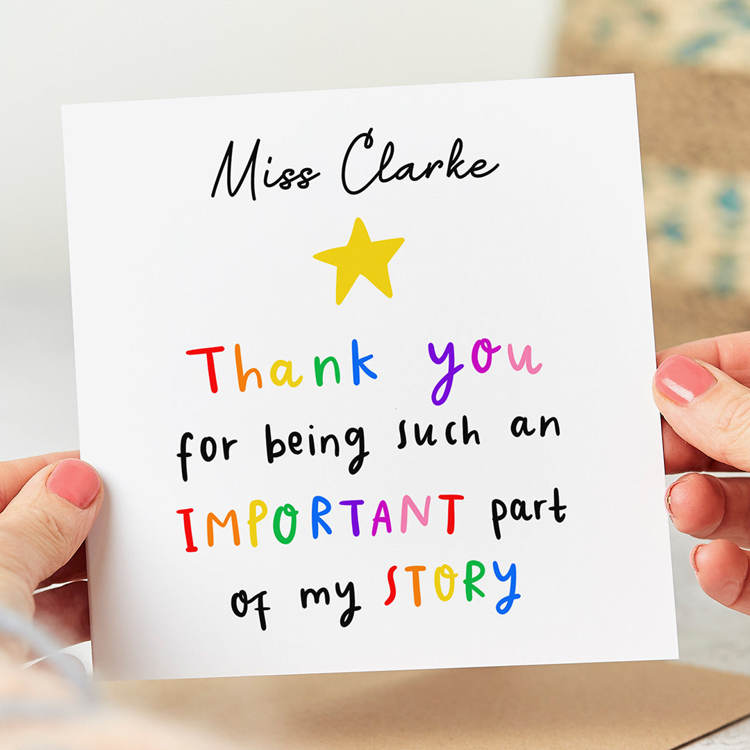 Personalised Thank You Card - Being An Important Part of My Story ...